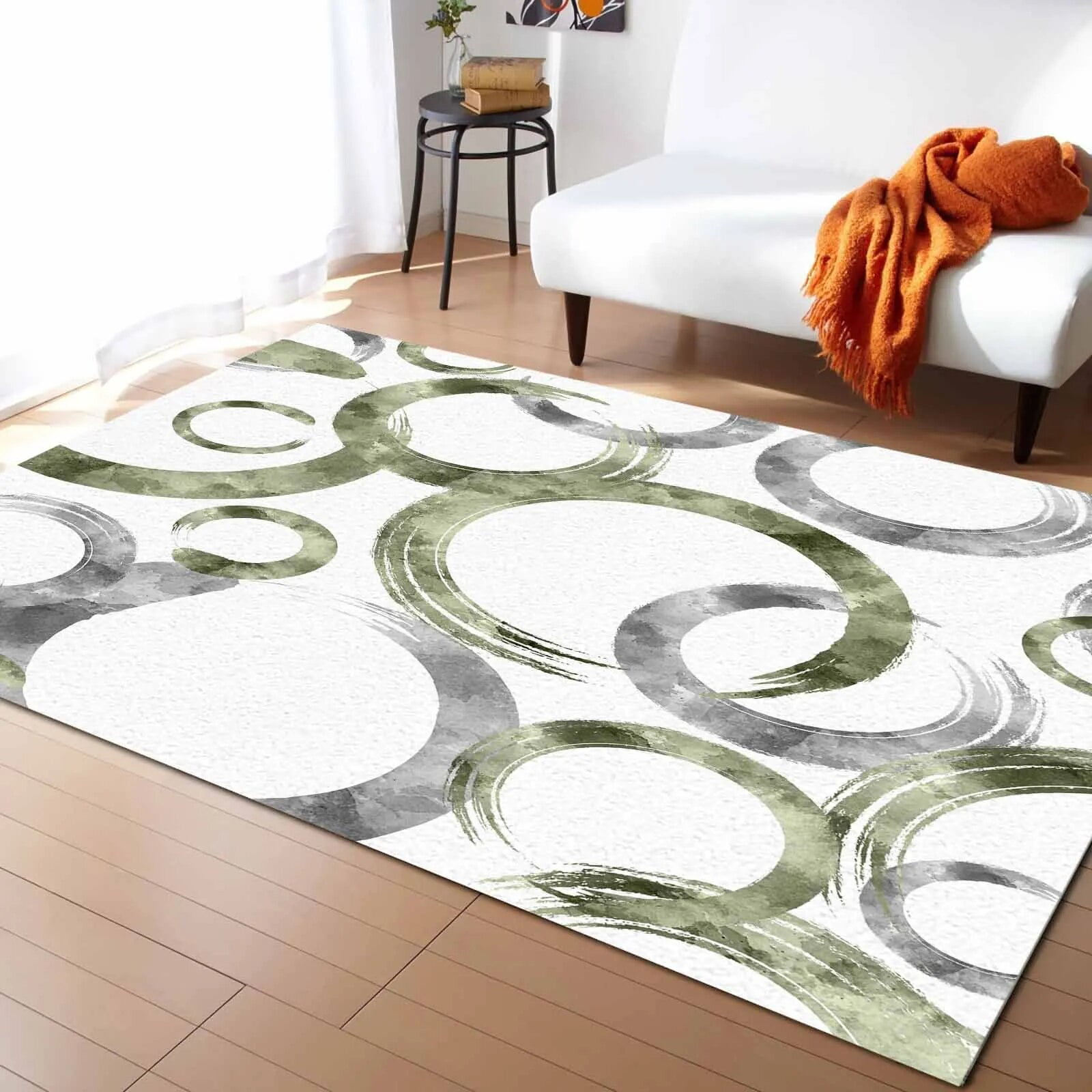 Coral velvet Brush Circle Sage Green Gray Living Room Floor Mat ...