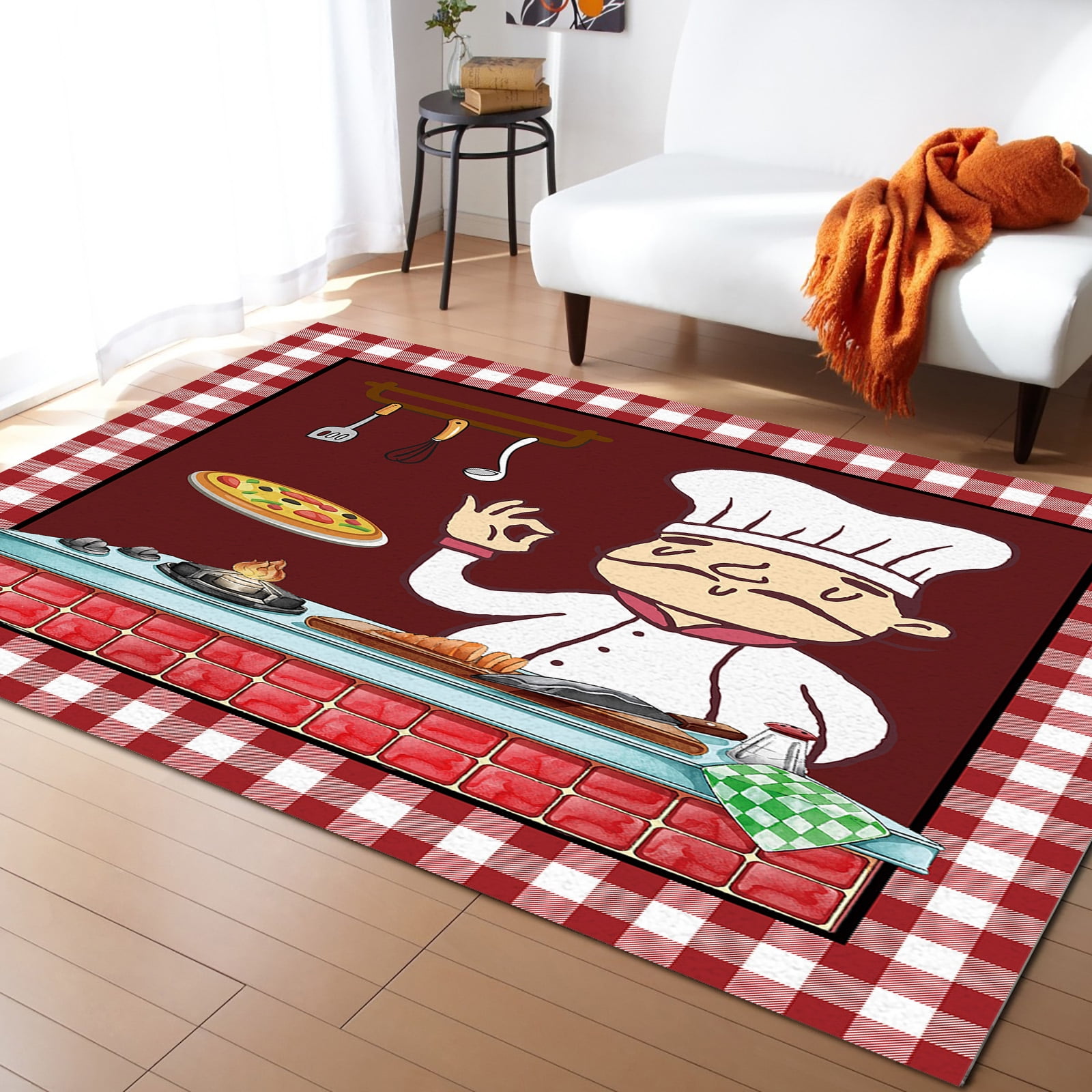 Coral velvet Chef Gourmet Knife And Fork Living Room Carpet Coffee ...