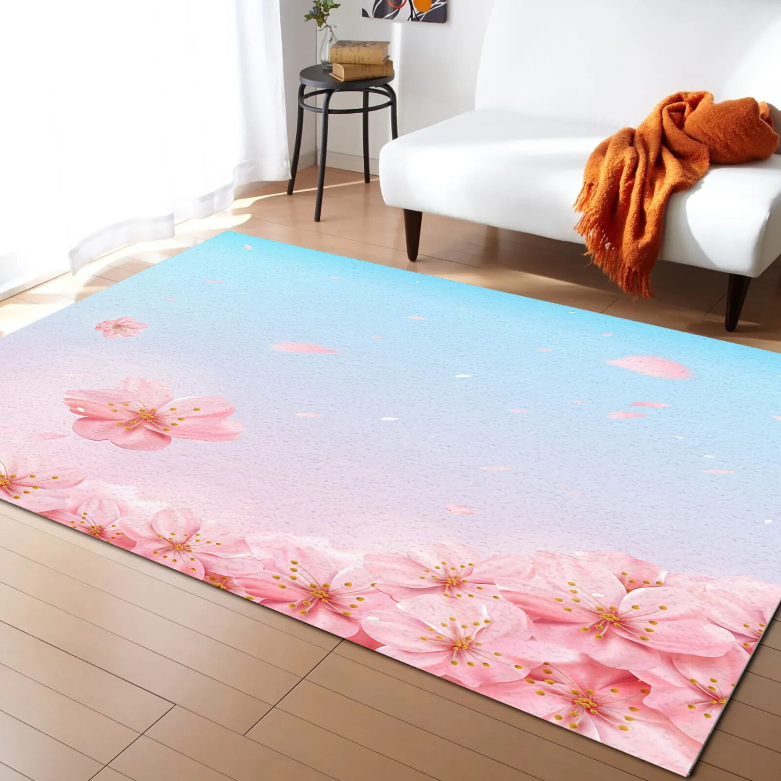 Coral velvet Cherry Blossom Sakura Pink Flower Carpet Living Room Large ...