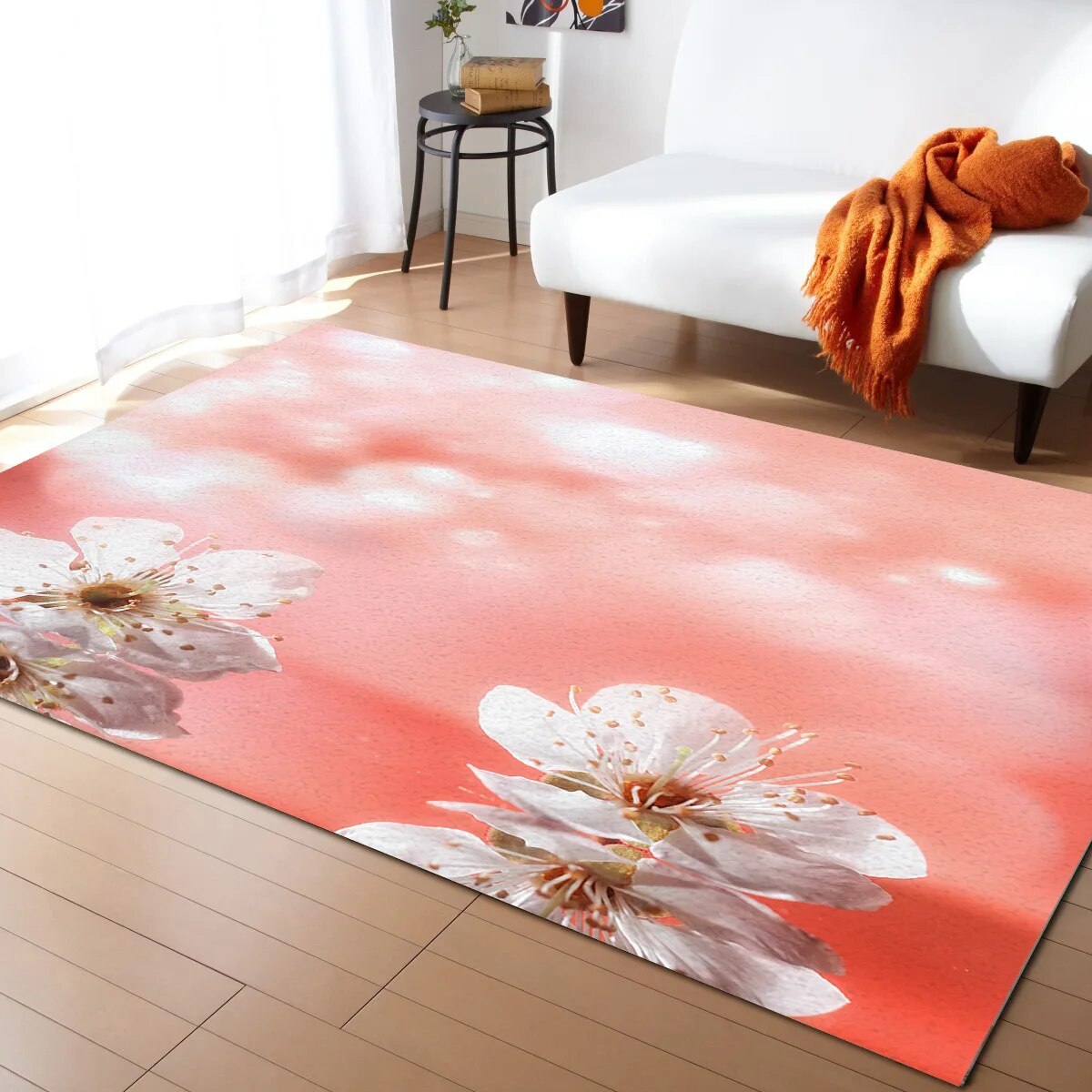 Coral velvet Cherry Blossom Sakura Pink Flower Carpet Living Room Large ...