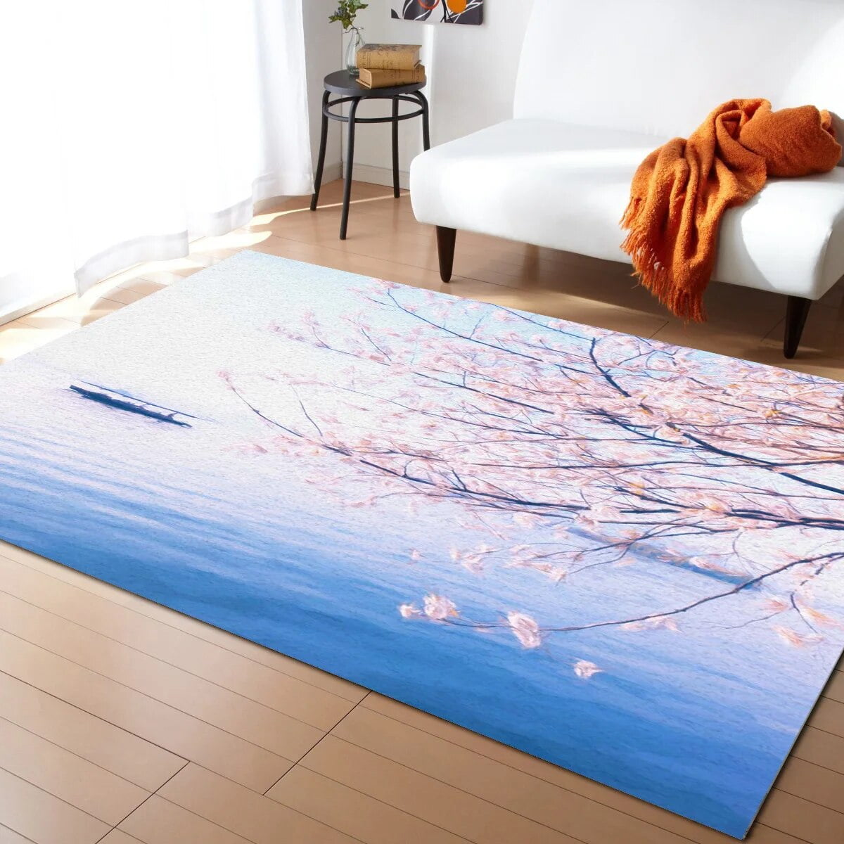 Coral velvet Cherry Blossom Sakura Pink Flower Carpet Living Room Large ...