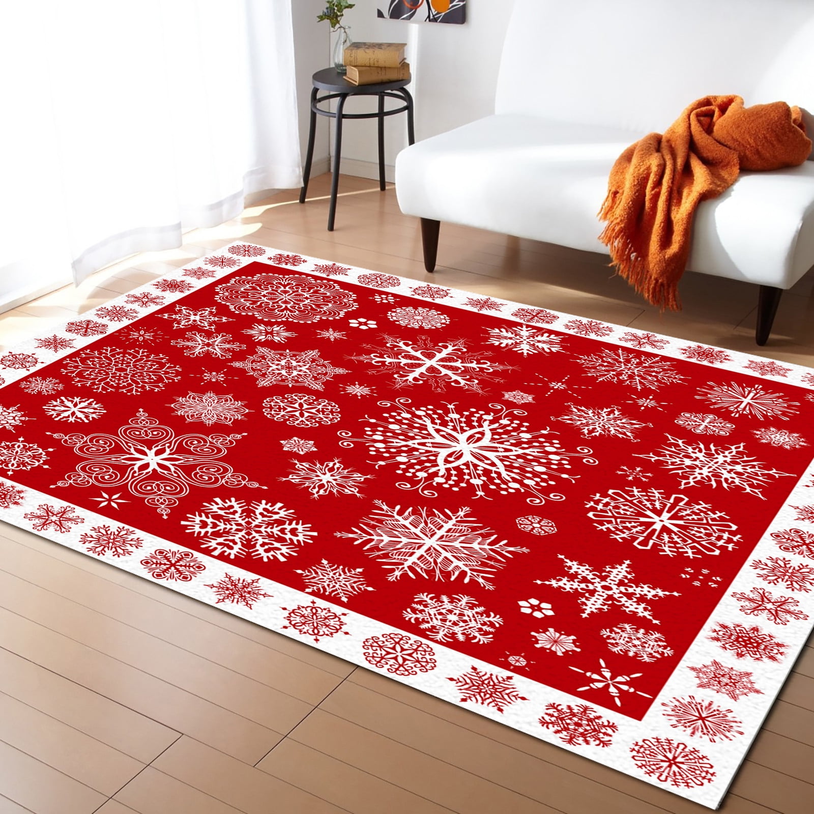 Coral velvet Christmas Red Snowflake Texture Living Room Floor Mat ...