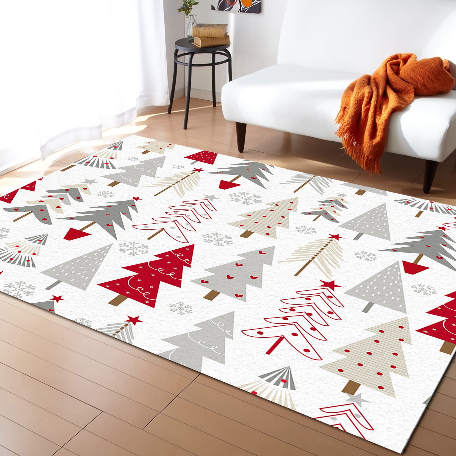 Coral velvet Christmas Tree Red Gold Living Room Carpet Coffee Table ...