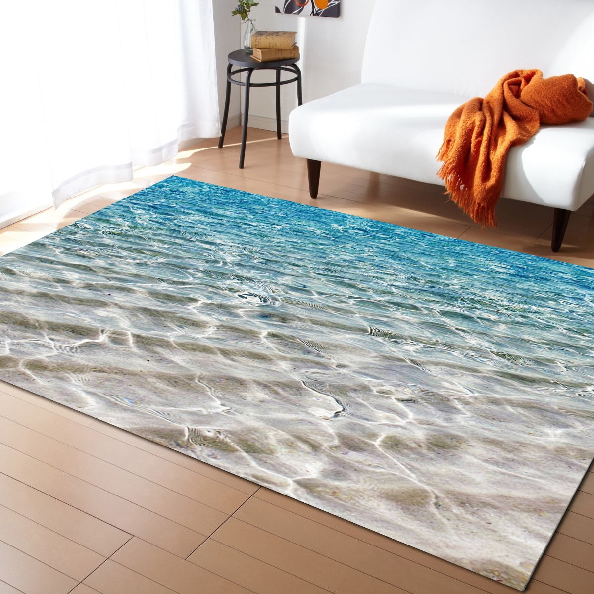 Coral velvet Clear Water On The Beach Carpets for Living Room Large ...