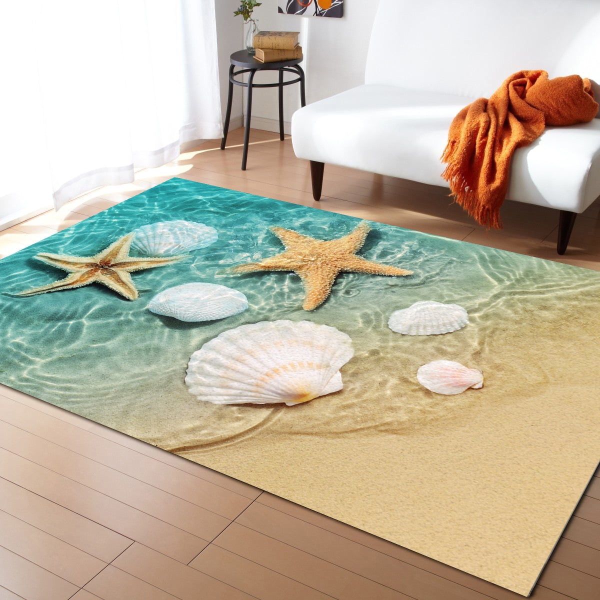 Coral velvet Clear Water On The Beach Carpets for Living Room Large ...