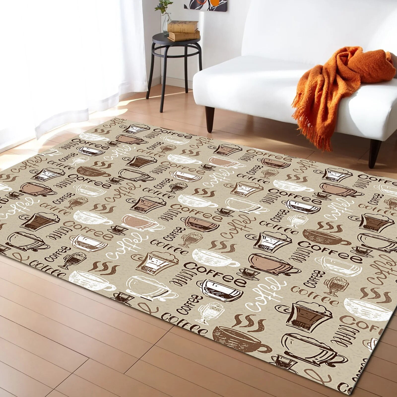 Coral velvet Coffee Beans Coffee Cups Living Room Carpet Coffee Table ...