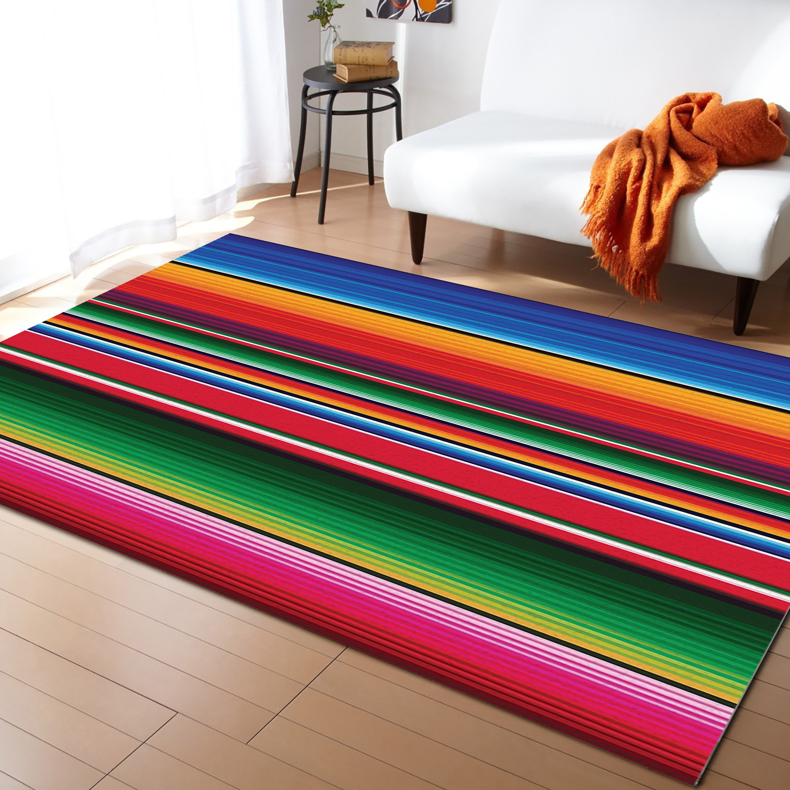 Coral velvet Colorful Mexican Stripes Living Room Floor Mat Children's ...
