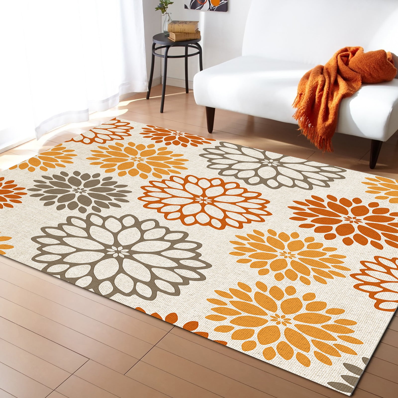 Coral velvet Dahlia Orange Khaki Bedroom Round Rugs Living Room Decor ...