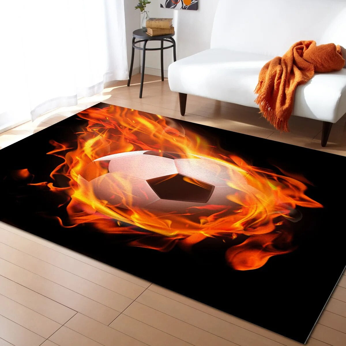 Coral velvet Flame Football Sport Living Room Carpet Coffee Table Floor ...