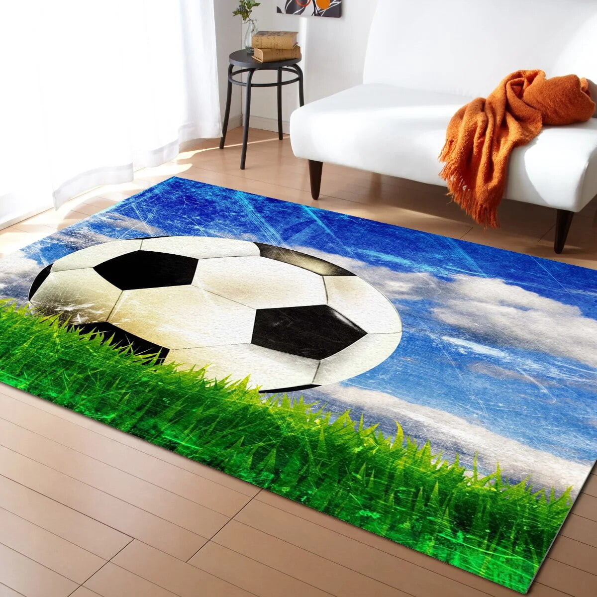 Coral velvet Football Under The Blue Sky And White Clouds Living Room ...