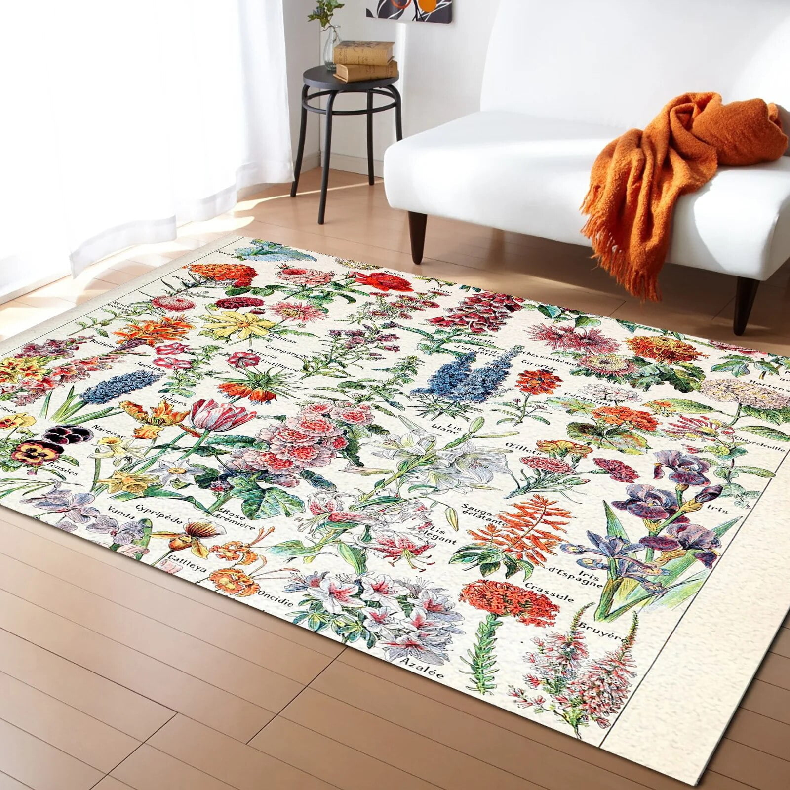 Coral velvet French Vintage Poster Plant Flower Carpet for Home Living ...