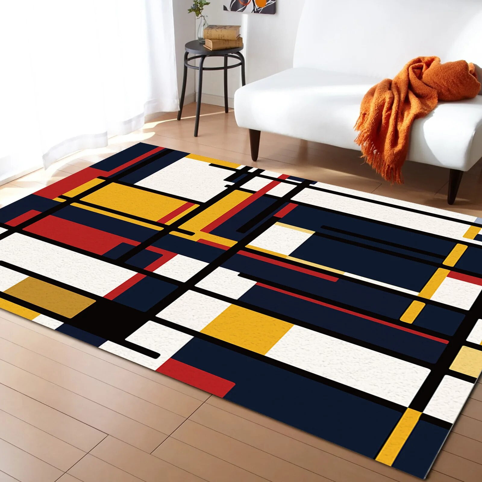 Coral velvet Geometric Abstraction Of Line Color Blocks Carpet Area Rug ...