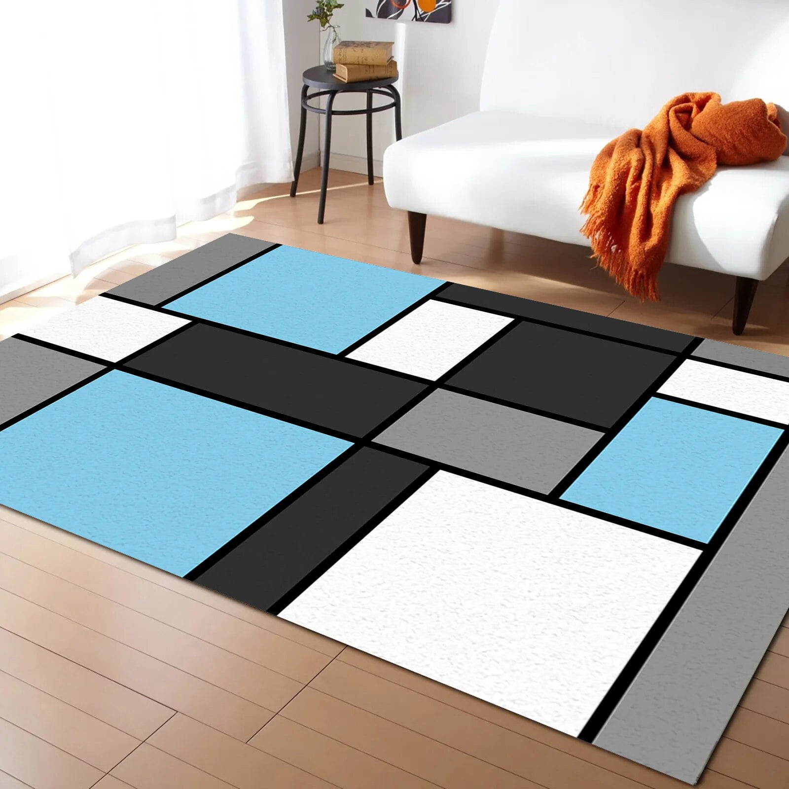 Coral velvet Geometric Figures Yellow Abstract Carpet Area Rug Children ...