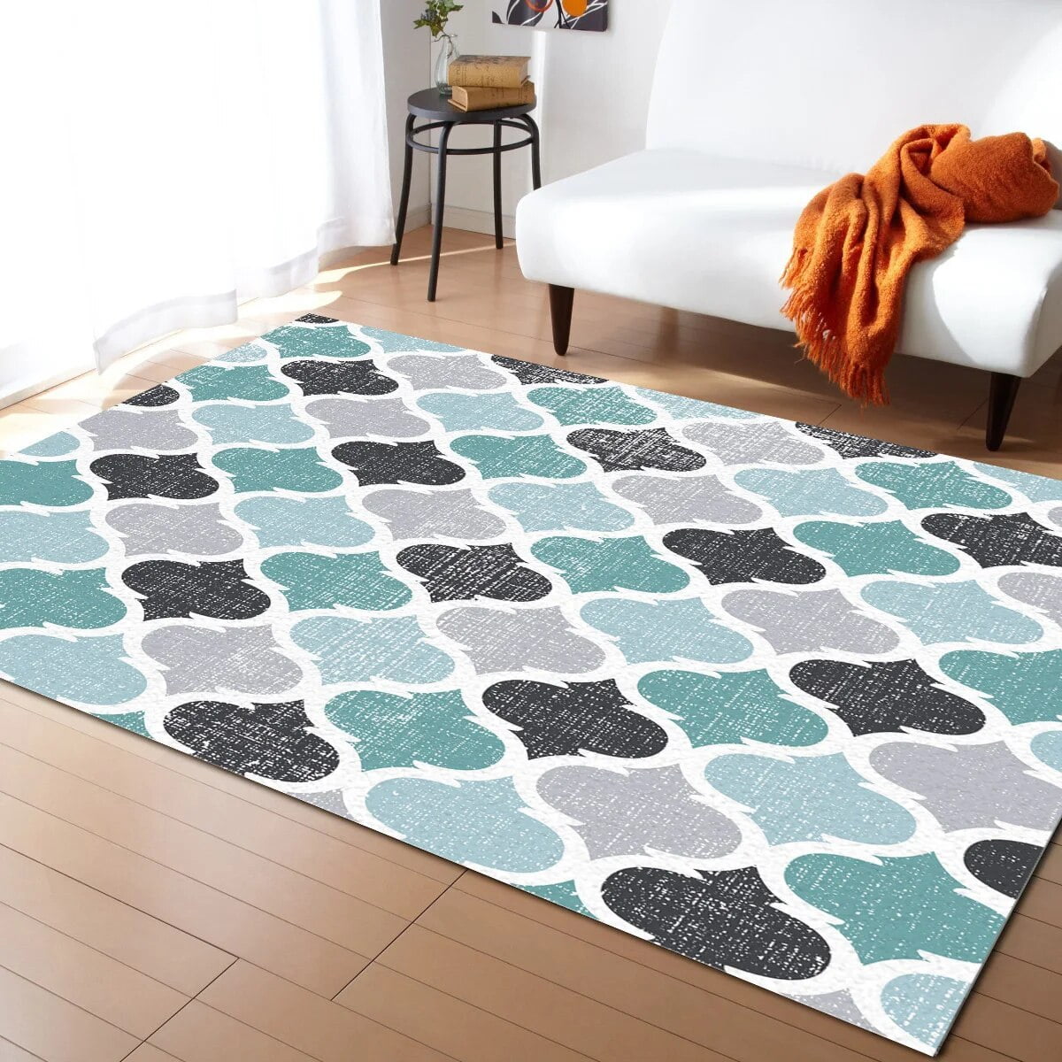 Coral velvet Geometric Moroccan Pattern Living Room Floor Mat Children ...
