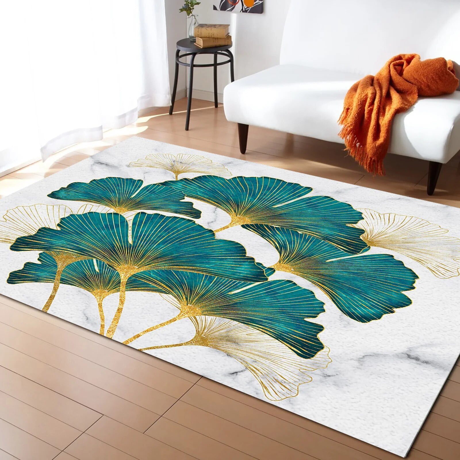Coral velvet Ginkgo Leaf Marble Texture Living Room Floor Mat Children ...