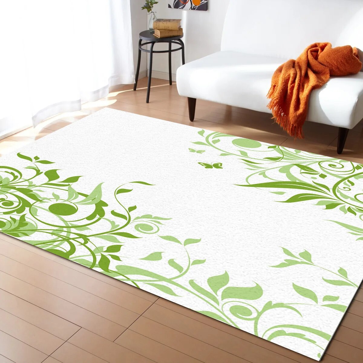 Coral velvet Green Flowers Leaves Vines Living Room Floor Mat Children ...