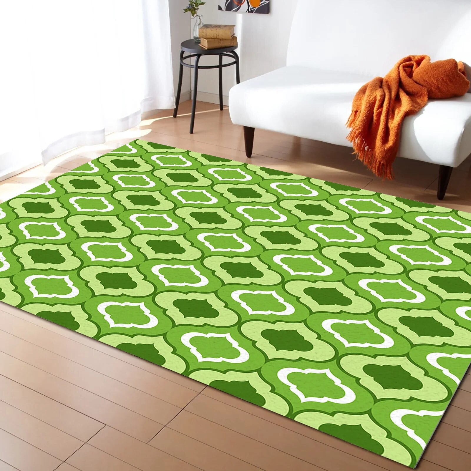 Coral velvet Green Moroccan Pattern Living Room Carpet Coffee Table ...