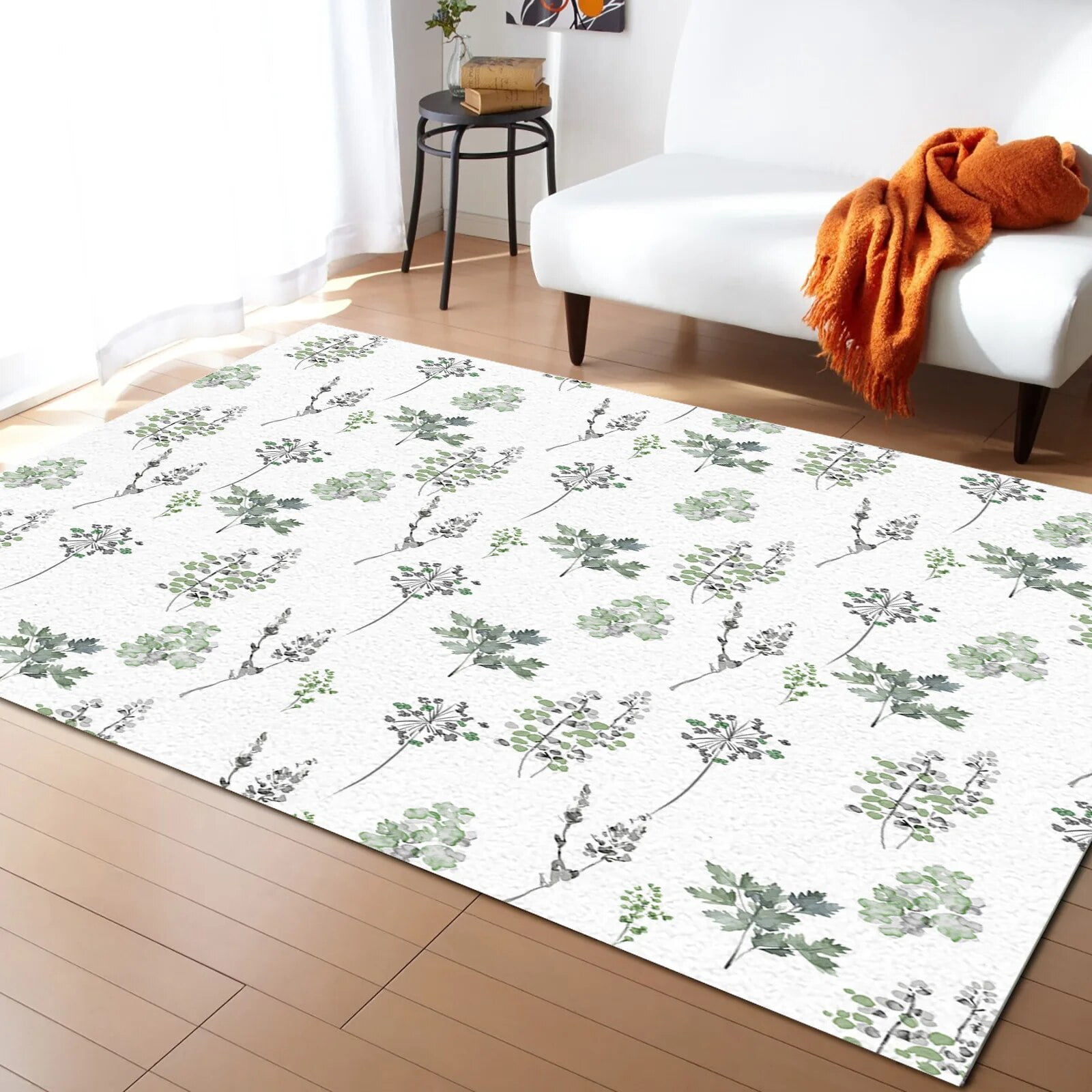 Coral velvet Hand-Painted Watercolor Leaves Plant Green Living Room ...