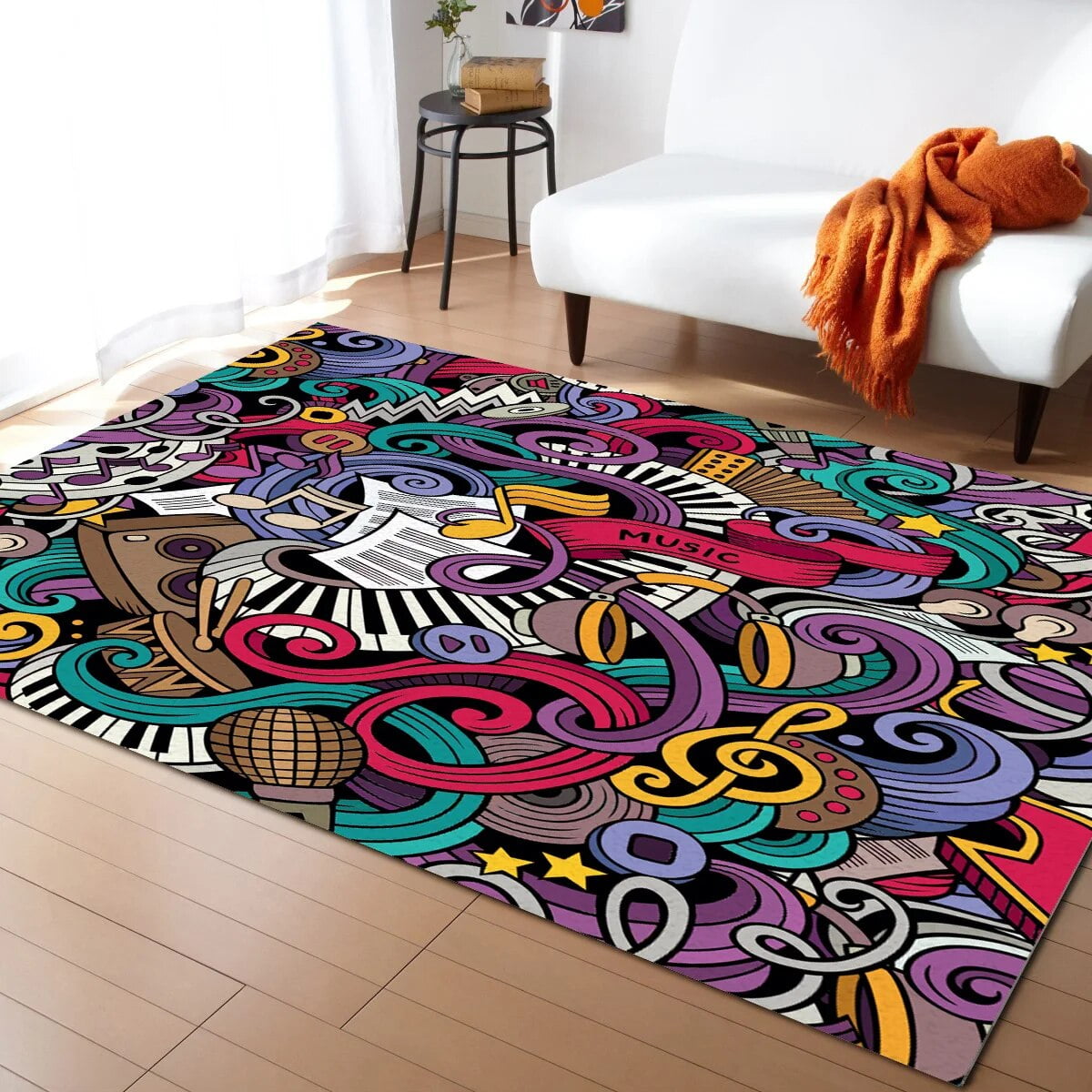 Coral velvet Illustration Music Note Color Carpets for Bed Room Modern ...
