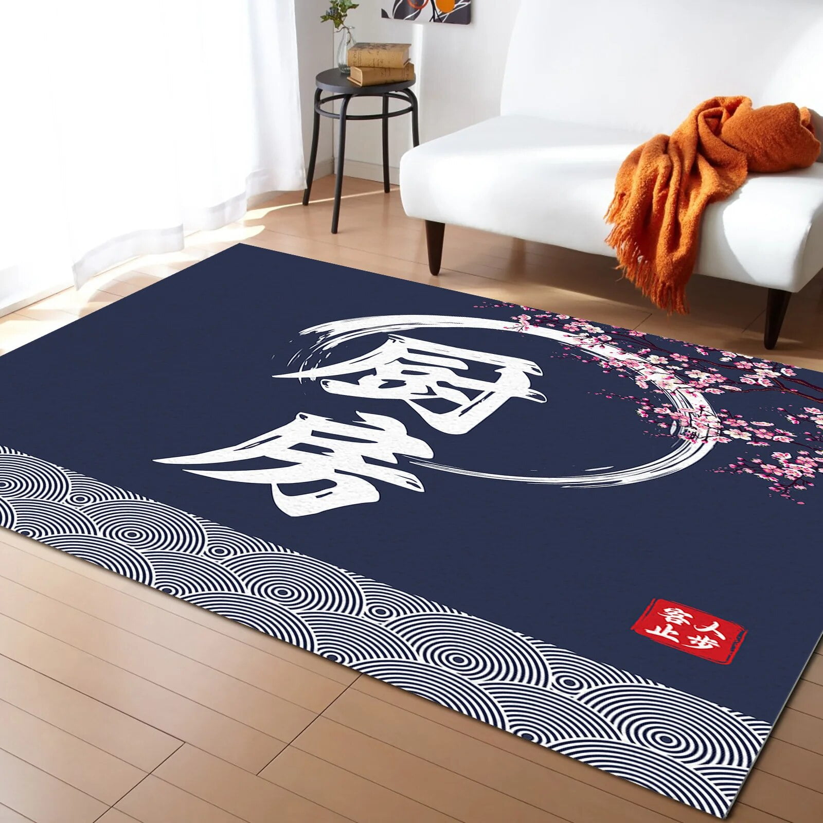 Coral velvet Japanese Kitchen Cherry Blossom Lucky Cloud Carpet Area ...