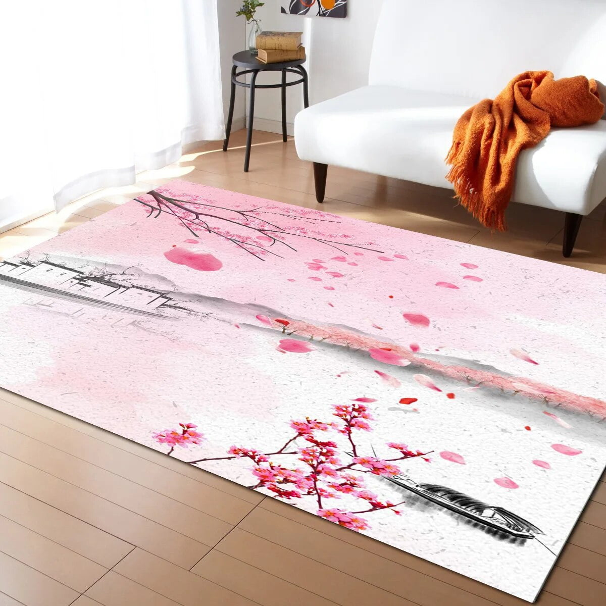 Coral velvet Japanese Sakura Cherry Blossoms Carpets for Bed Room ...