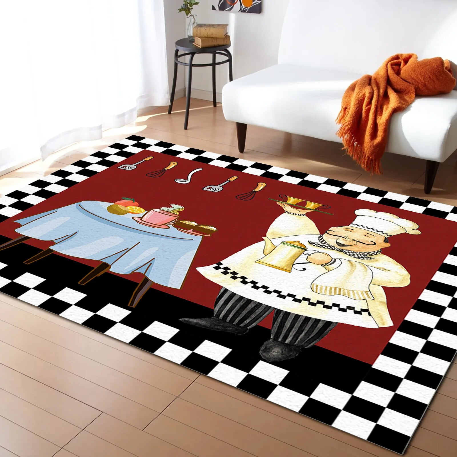 Coral velvet Kitchen Chef Gourmet Living Room Carpet Coffee Table Floor ...