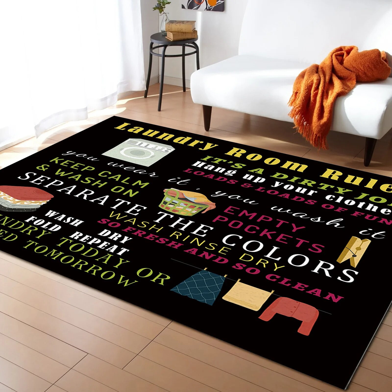 Coral velvet Laundry Room With Black Background Carpet Area Rug ...