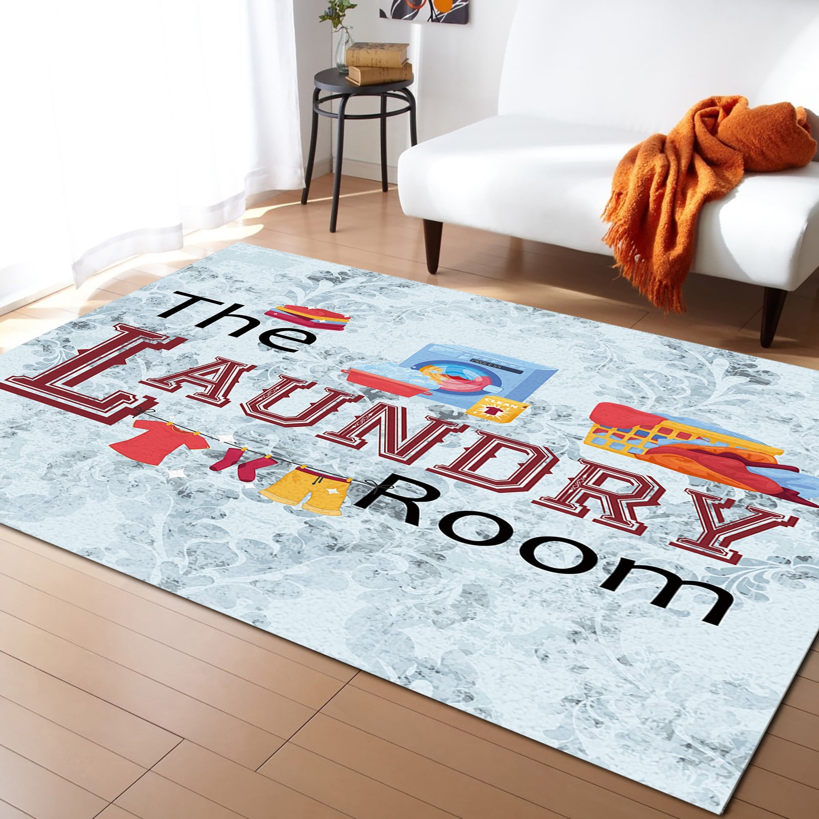 Coral velvet Laundry Washing Machine Clothes Blue Shabby Carpet Area ...