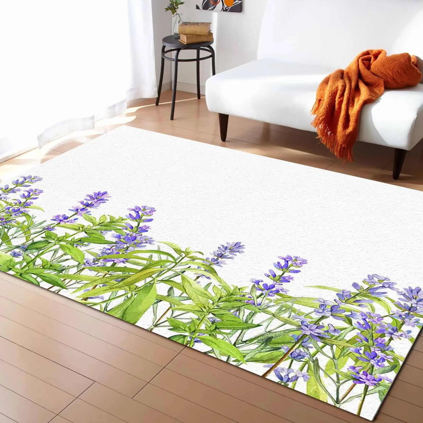 Coral velvet Lavender Plant Flowers Carpets for Bed Room Modern Home ...