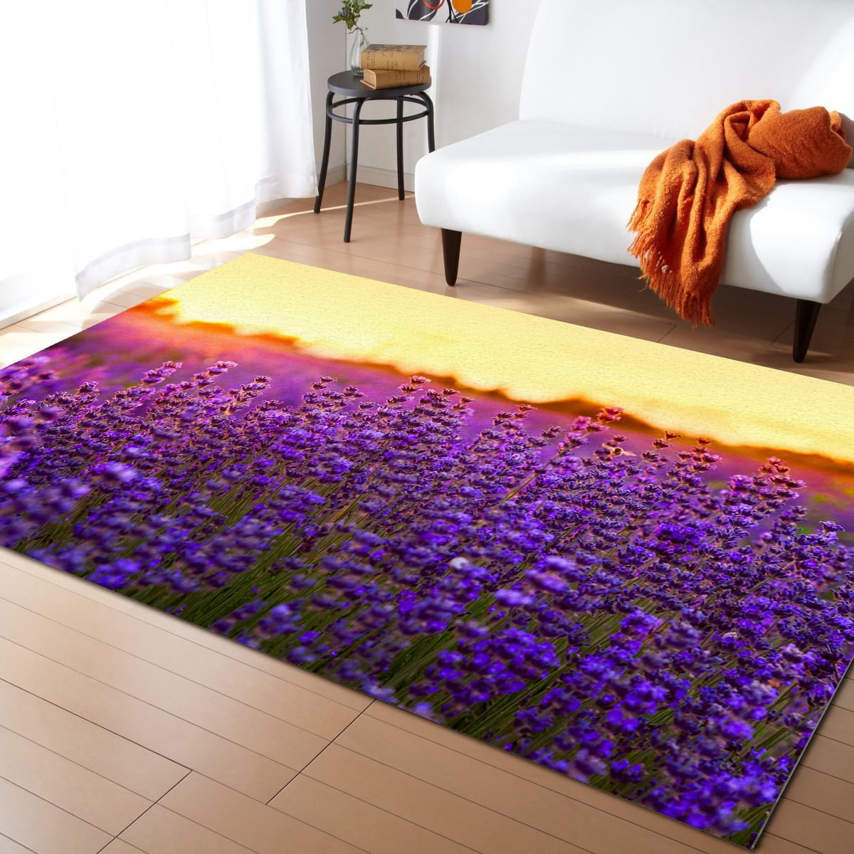 Coral velvet Lavender Purple Flowers Leaves Retro Carpets for Bed Room ...