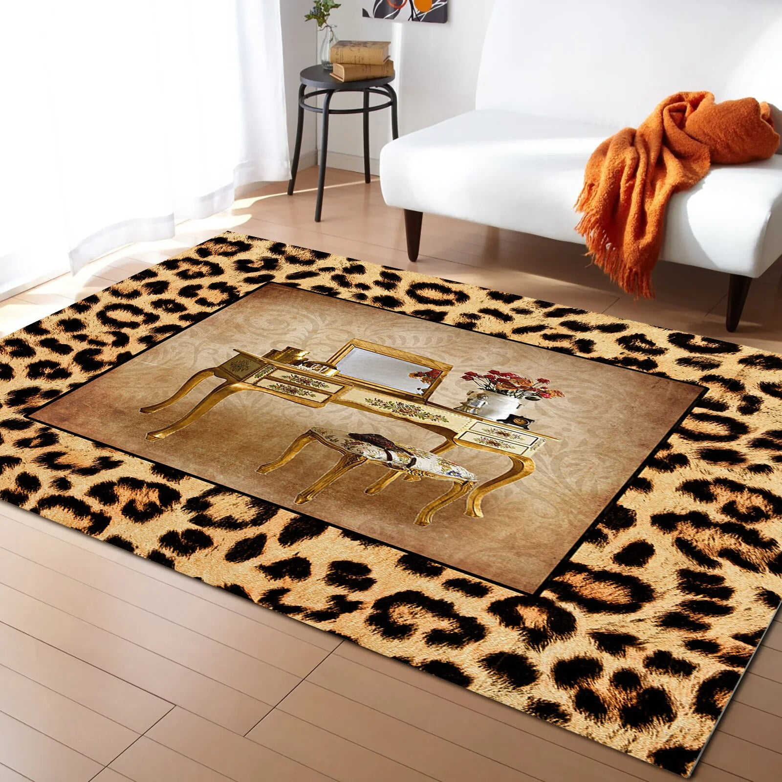 Coral velvet Leopard Print Animal Skin Texture Dressing Table Carpet ...