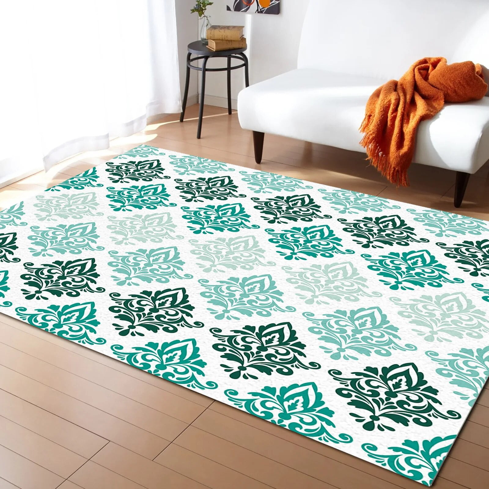 Coral velvet Luxurious Pattern Gradient Teal Carpet Area Rug Children's ...