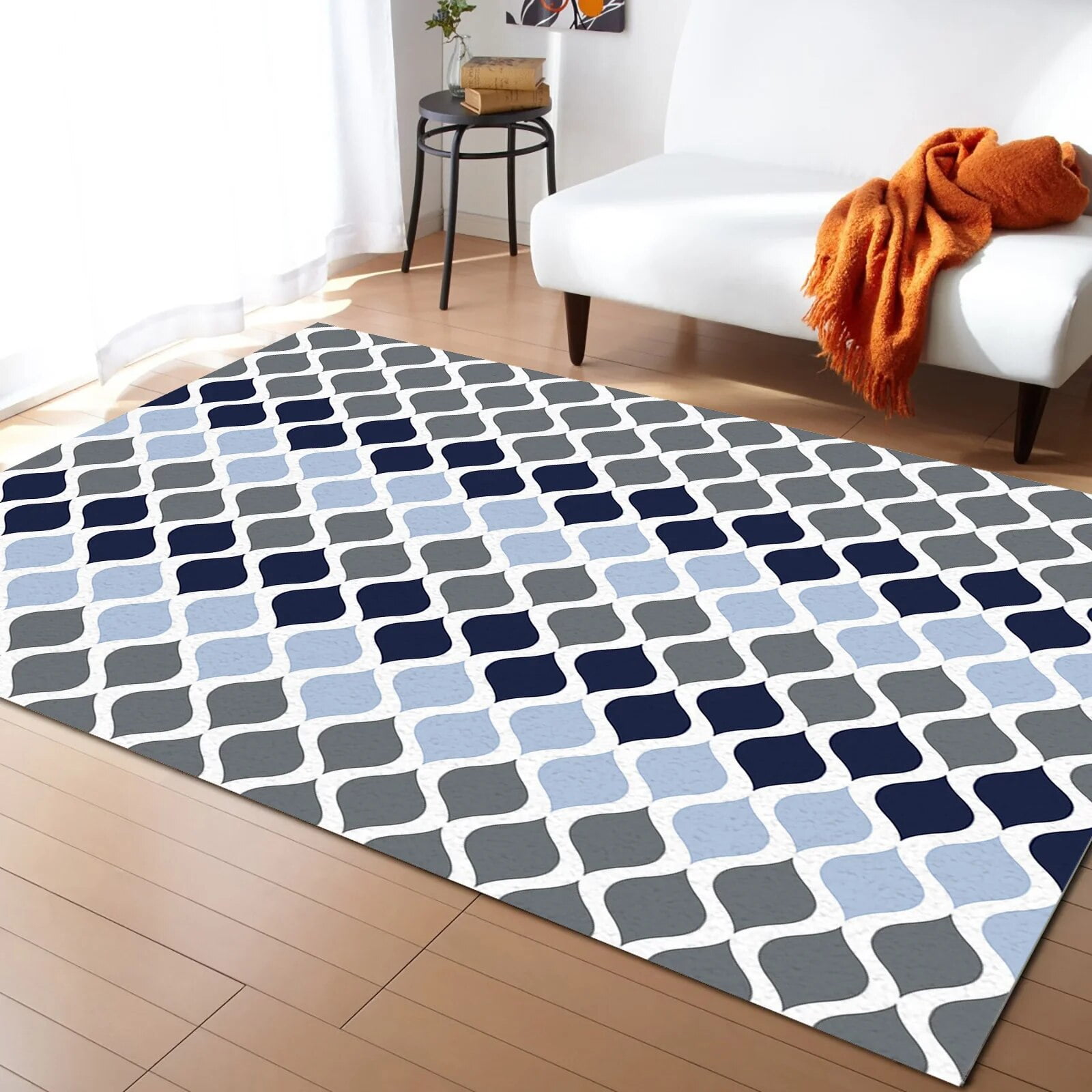 Coral velvet Moroccan Texture Navy Blue Gradient Carpet Area Rug ...