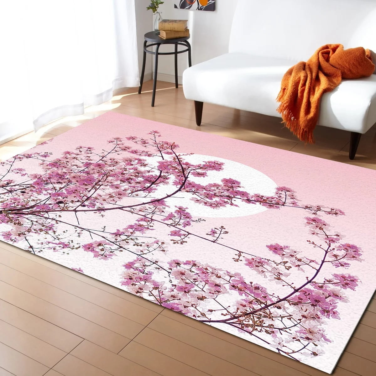 Coral velvet Mount Fuji Cherry Tree Pink Flowers Carpets for Living ...