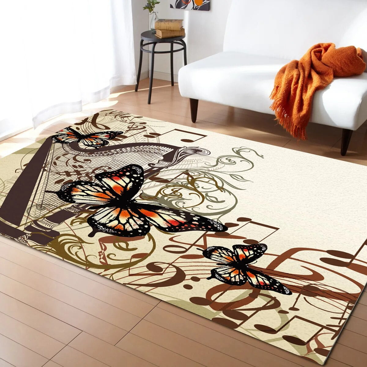 Coral velvet Musical Note Butterfly Harp Living Room Carpet Coffee ...