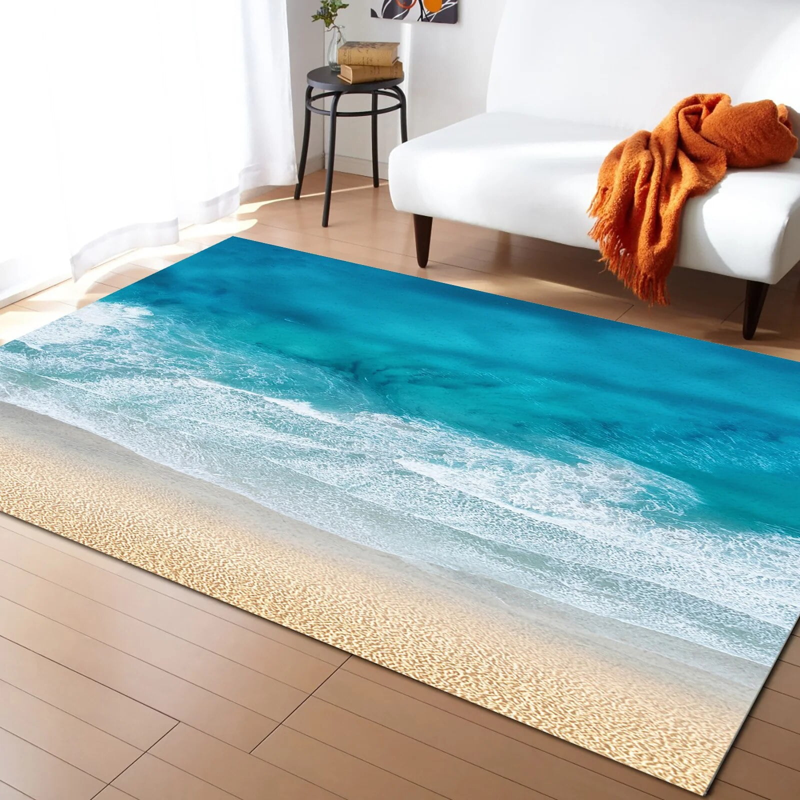 Coral velvet Ocean Beach Gradual Waves Living Room Carpet Coffee Table ...