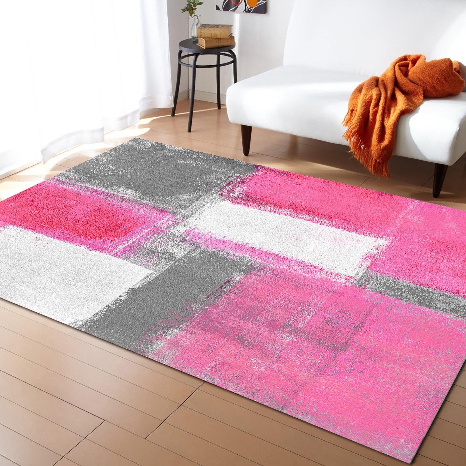 Coral velvet Oil Painting Abstract Texture Pink Carpet Area Rug ...