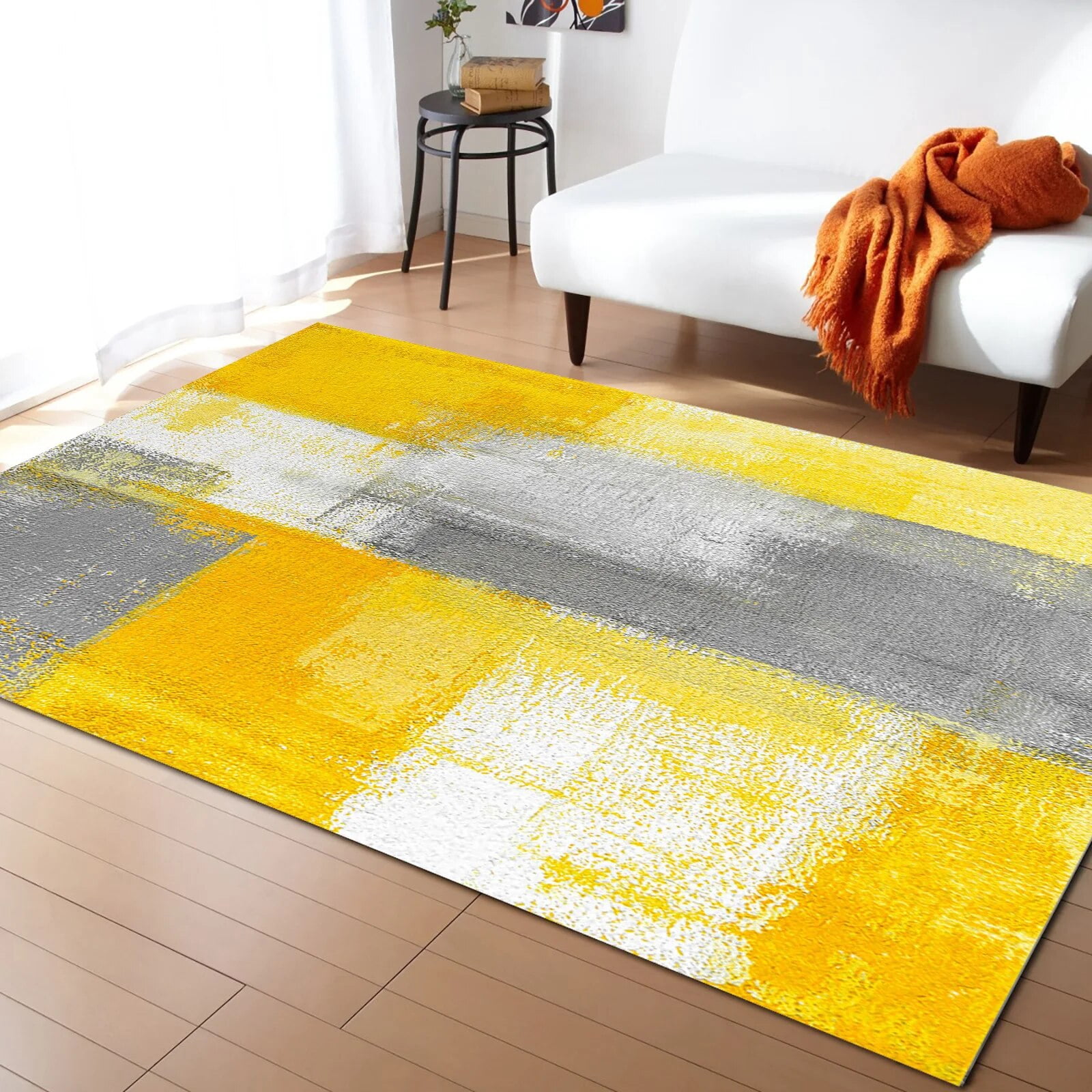 Coral velvet Oil Painting Geometric Yellow Carpet Area Rug Children's ...