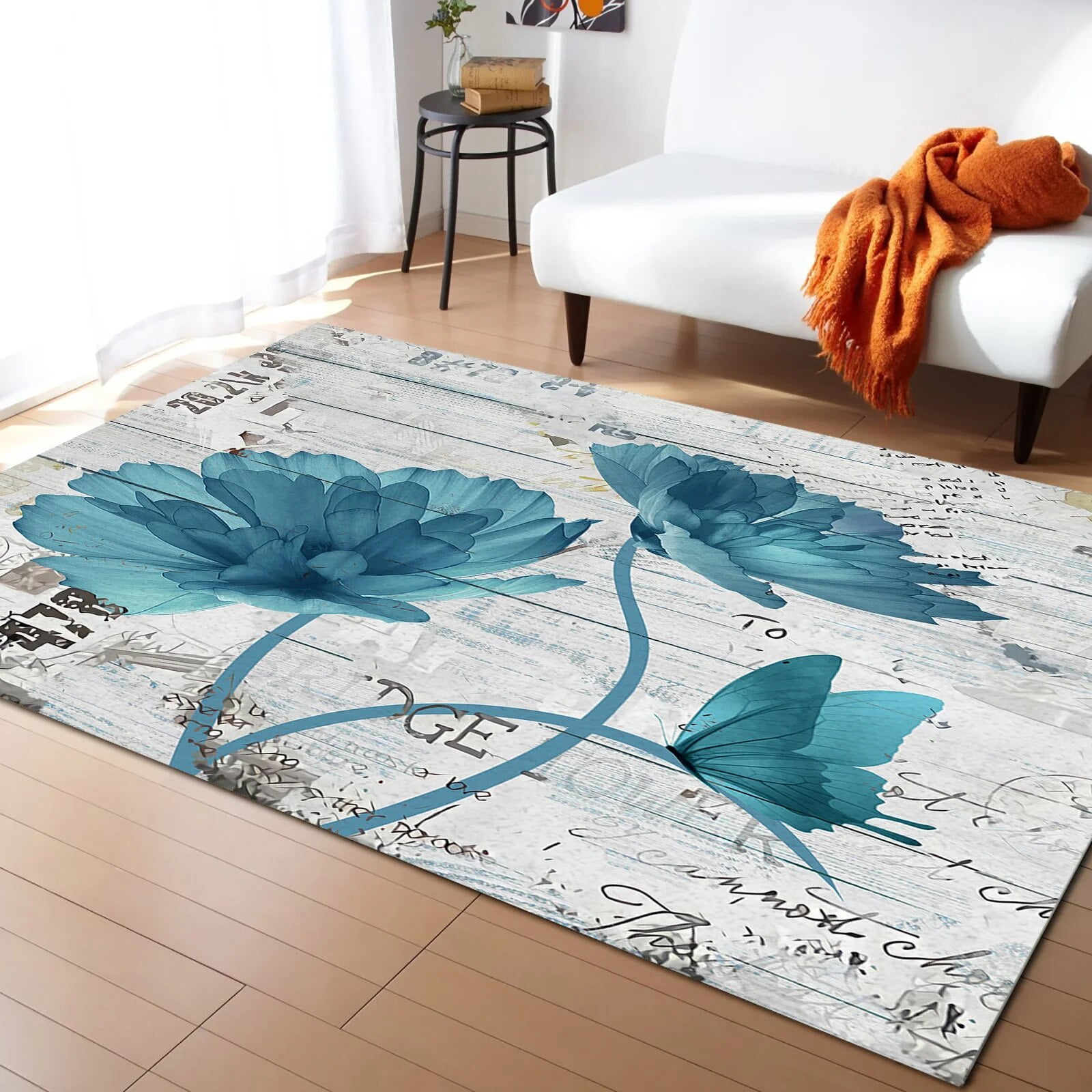 Coral velvet Peony Flower Vintage Living Room Carpet Coffee Table Floor ...