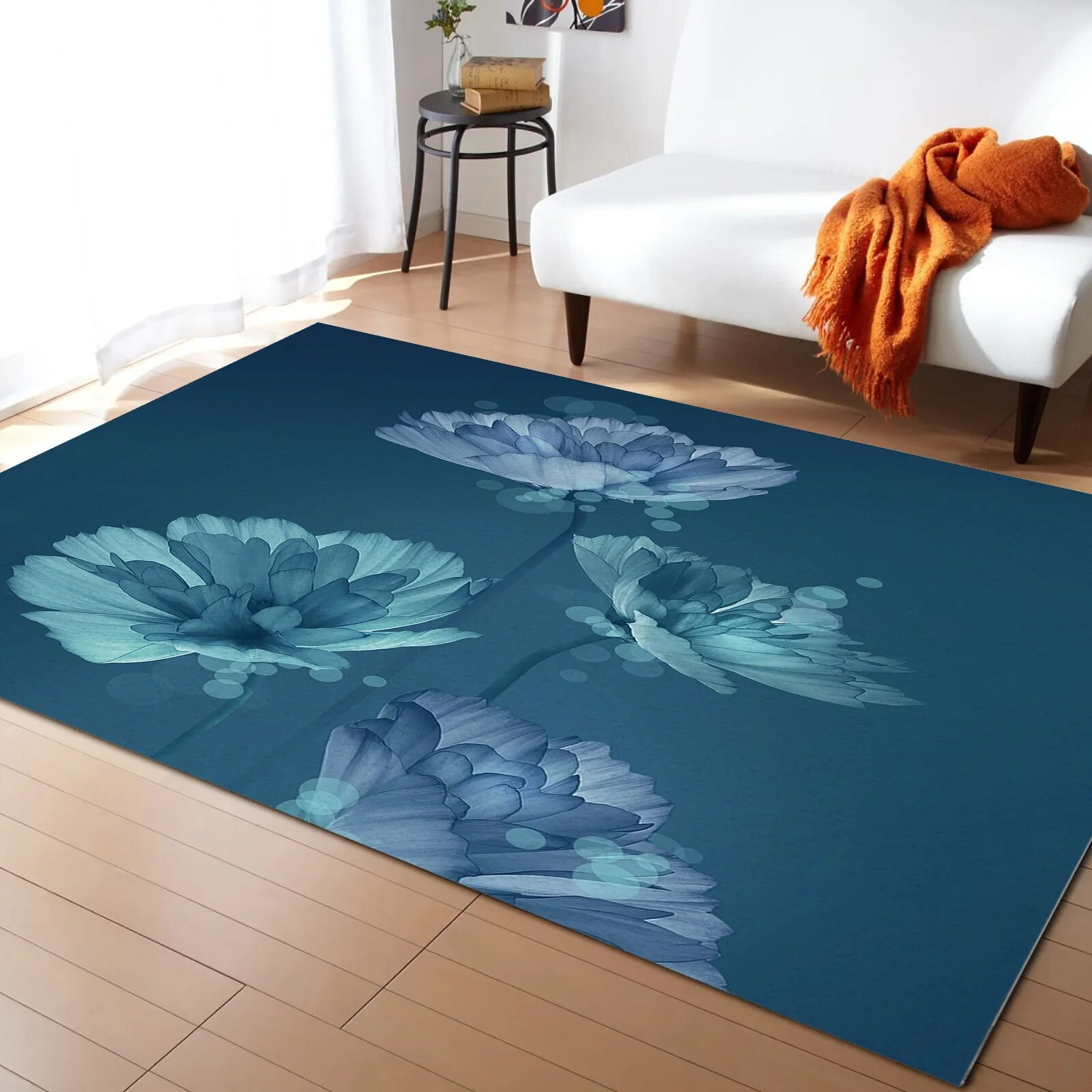 Coral velvet Peony Flower Vintage Living Room Carpet Coffee Table Floor ...