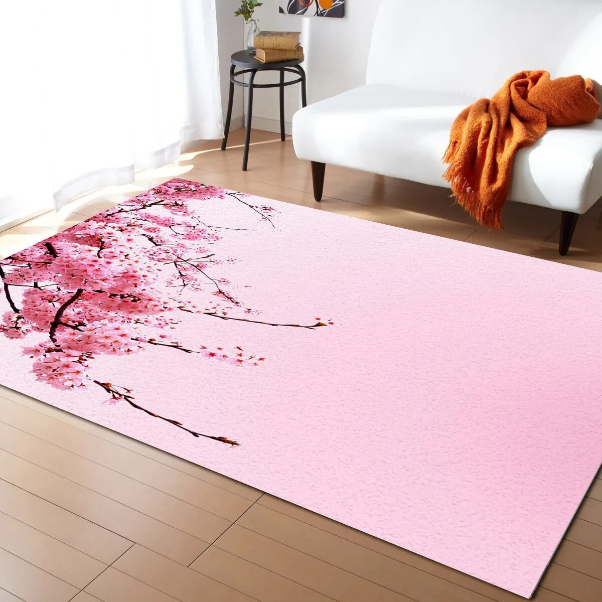 Coral velvet Pink Gradient Dense Cherry Blossom Flowers Living Room ...