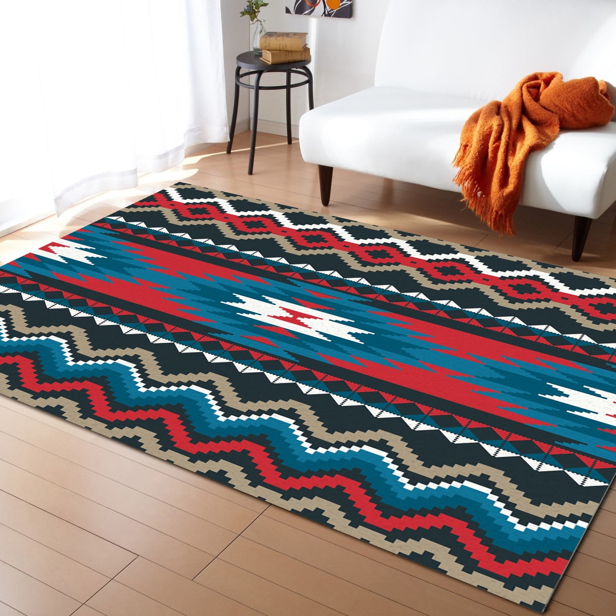 Coral velvet Red And Blue Ripple Geometric Design Living Room Floor Mat ...