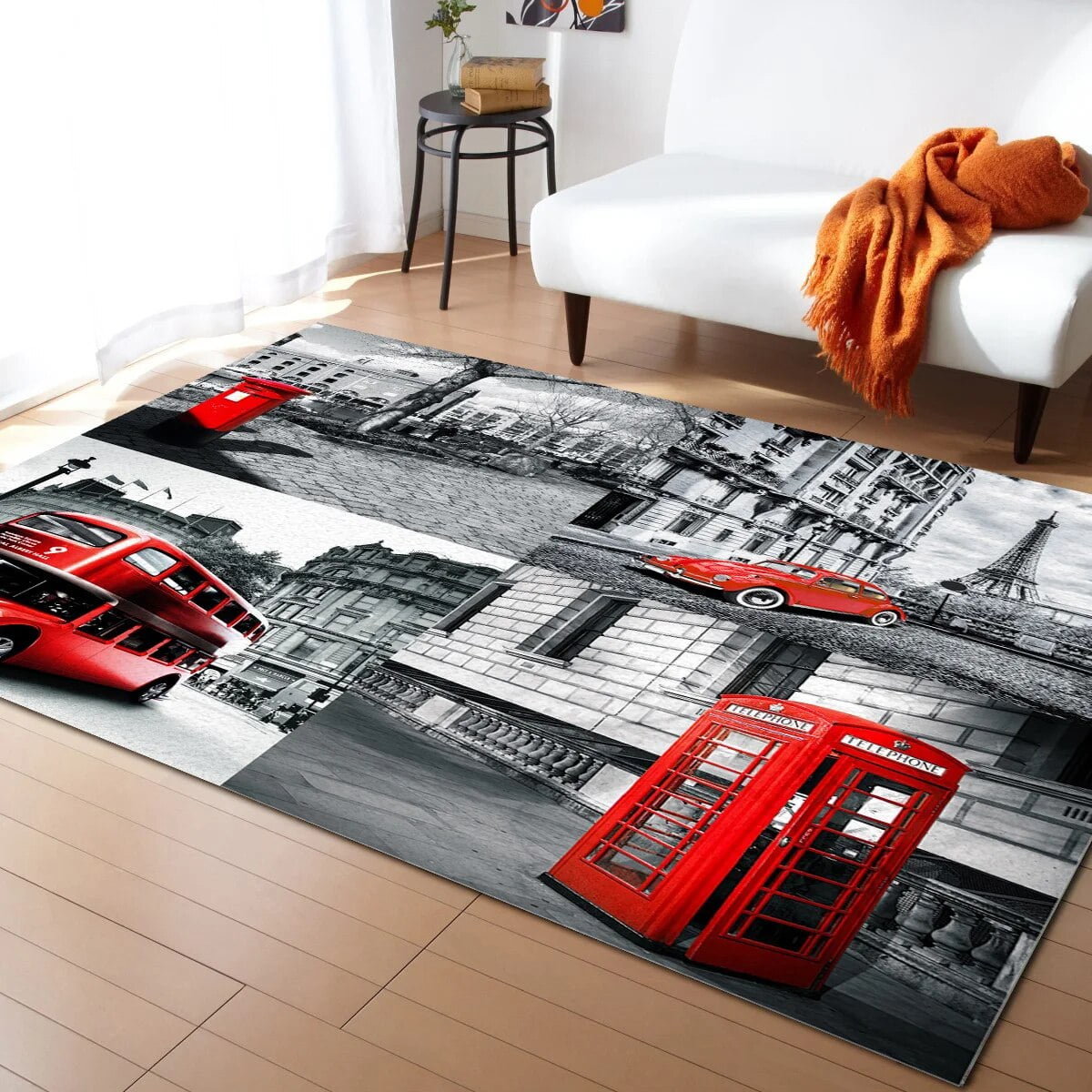 Coral velvet Red Bus London Street Scenery Rugs for Bedroom Home Carpet ...