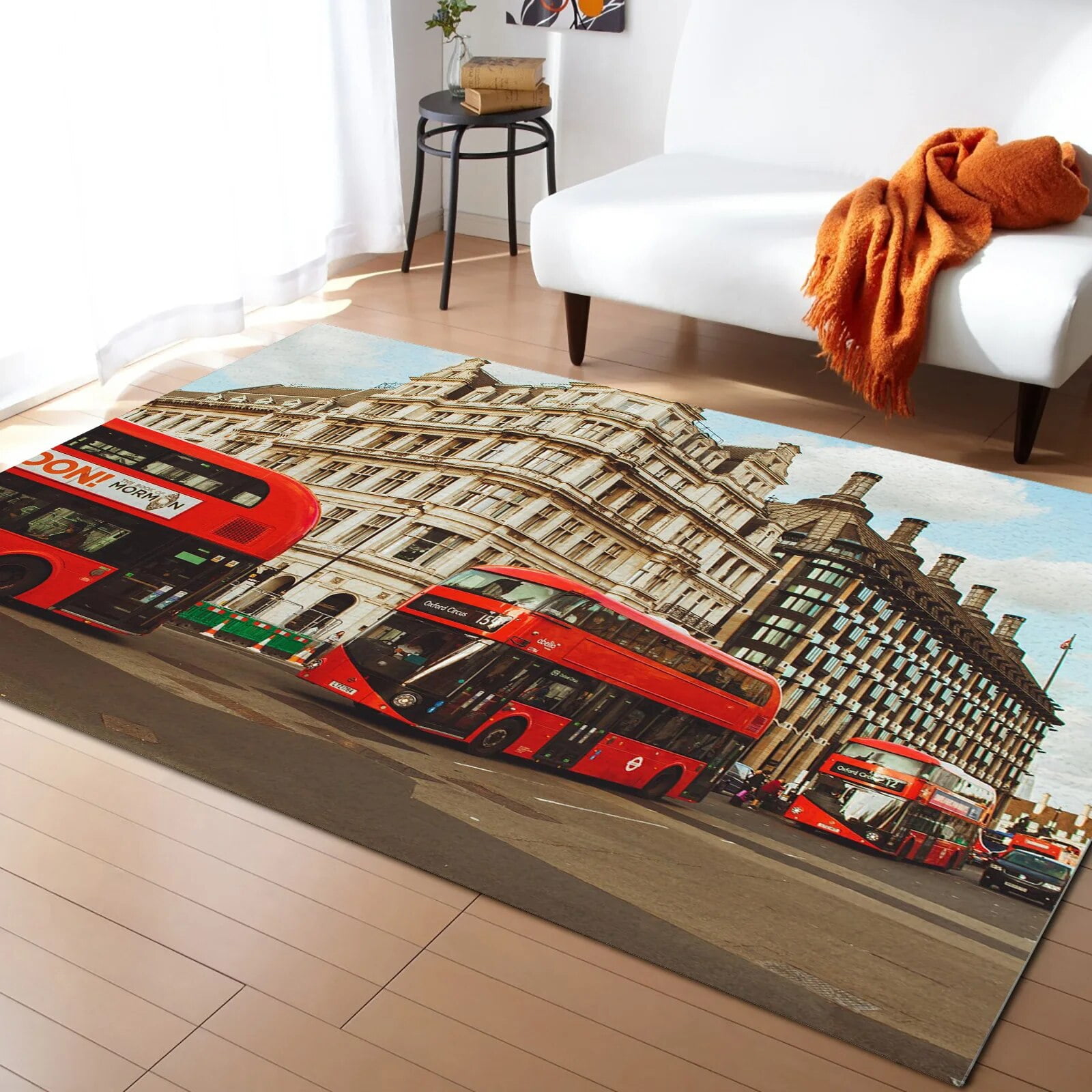 Coral velvet Red Bus London Street Scenery Rugs for Bedroom Home Carpet ...