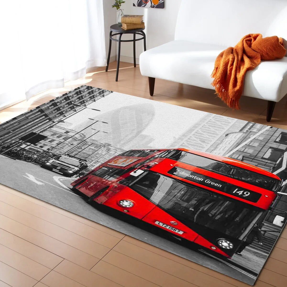 Coral velvet Red Bus London Street Scenery Rugs for Bedroom Home Carpet ...