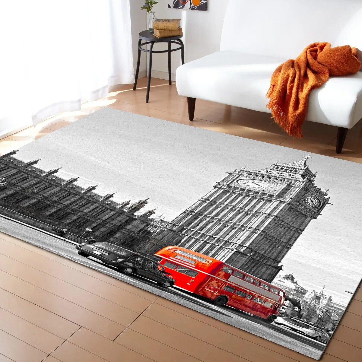 Coral velvet Red Bus London Street Scenery Rugs for Bedroom Home Carpet ...