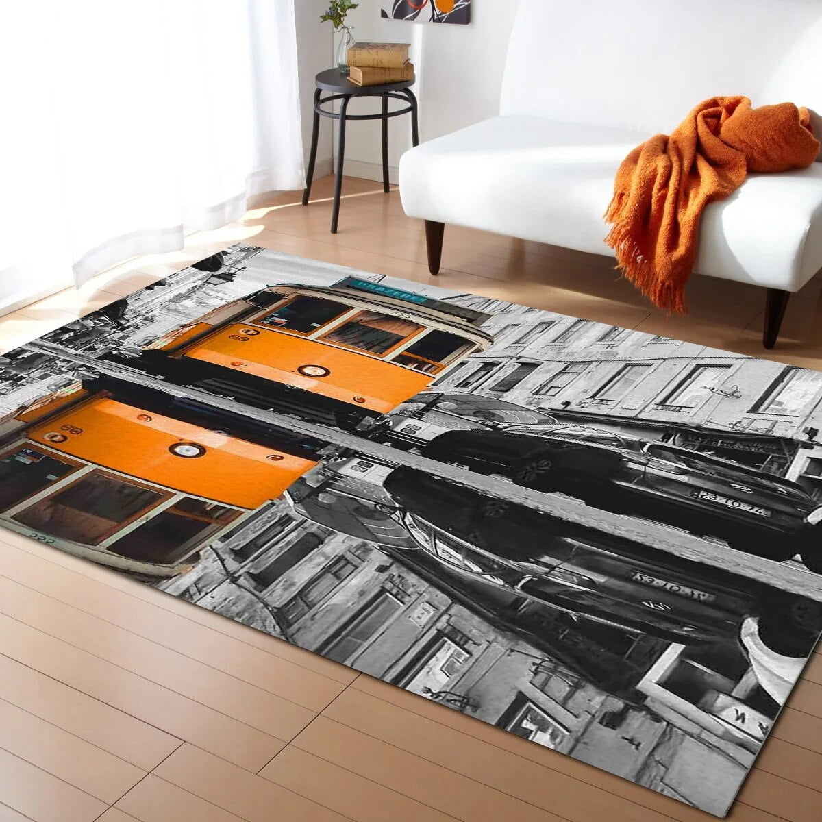 Coral velvet Red Bus London Street Scenery Rugs for Bedroom Home Carpet ...