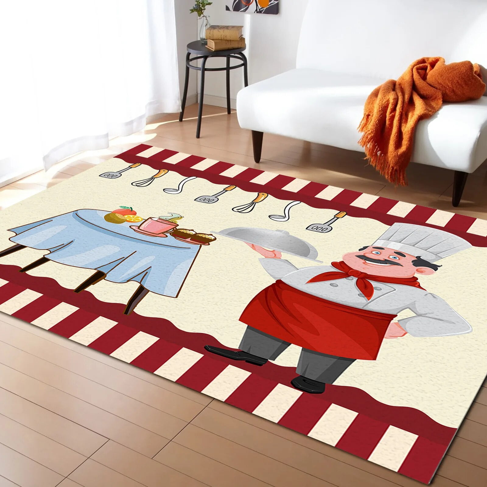Coral velvet Red Kitchen Chef Knife And Fork Carpet Area Rug Children's ...