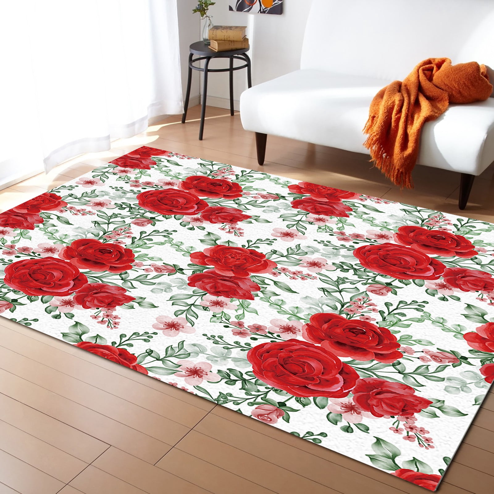 Coral velvet Retro Floral Tile Pattern Carpet For Living Room Bedroom ...