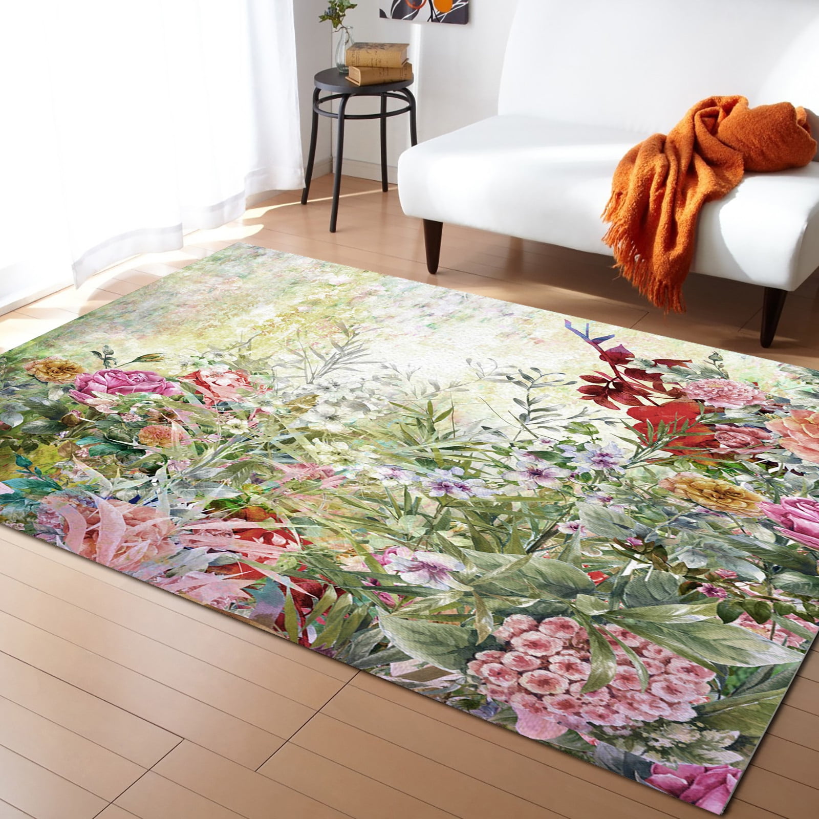 Coral velvet Retro Floral Tile Pattern Carpet For Living Room Bedroom ...